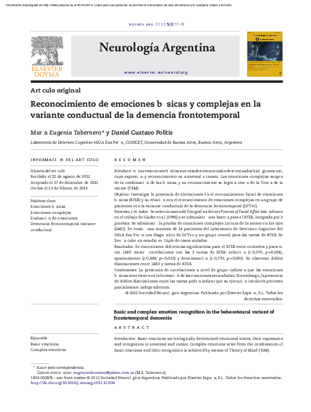 (PDF) Reconocimiento de emociones básicas y complejas en la variante ...