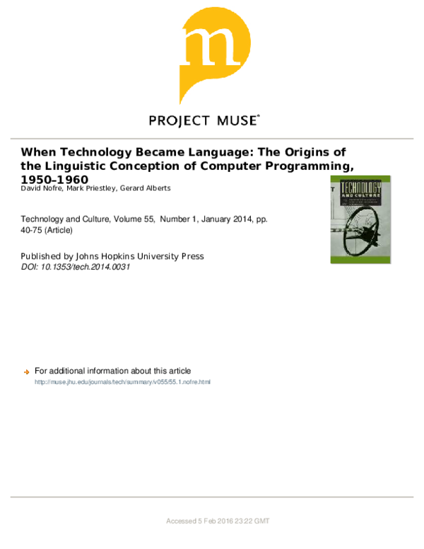 (PDF) When Technology Became Language: The Origins of the Linguistic ...