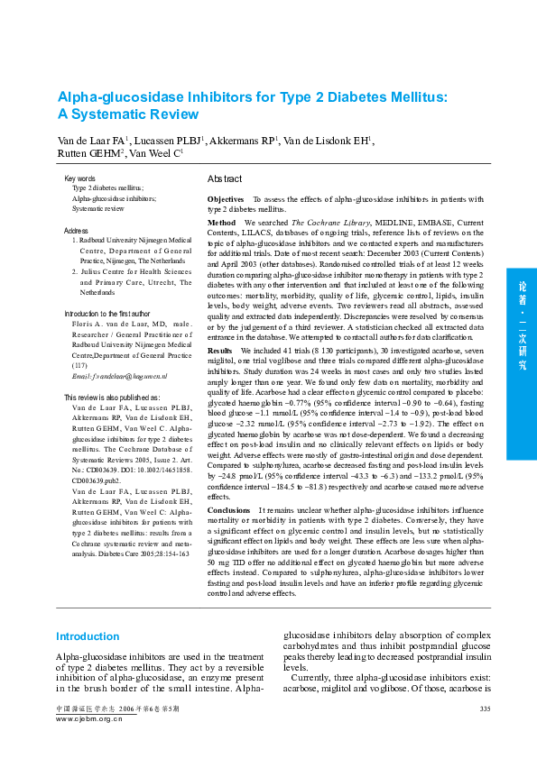 (PDF) Alpha-glucosidase inhibitors for type 2 diabetes mellitus