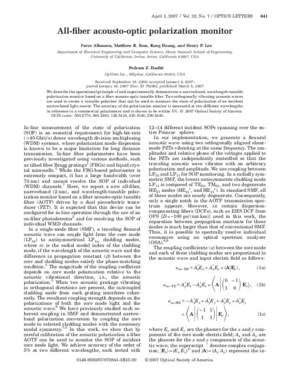 (PDF) All-fiber acousto-optic polarization monitor