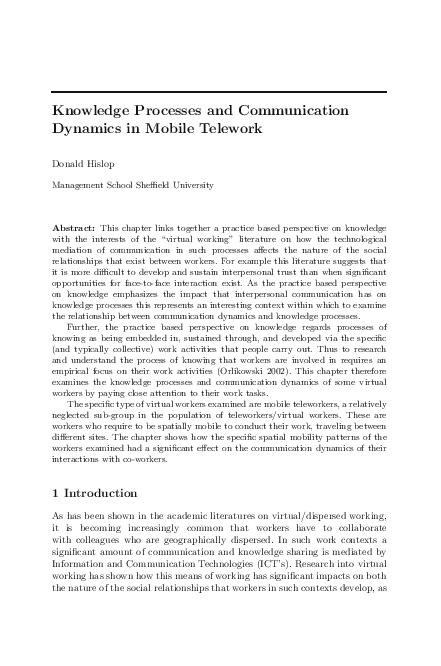 (PDF) Knowledge Processes and Communication Dynamics in Mobile Telework