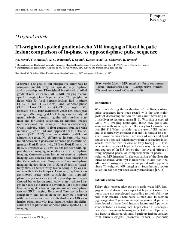 (PDF) T1-weighted spoiled gradient-echo MR imaging of focal hepatic lesion: comparison of in ...