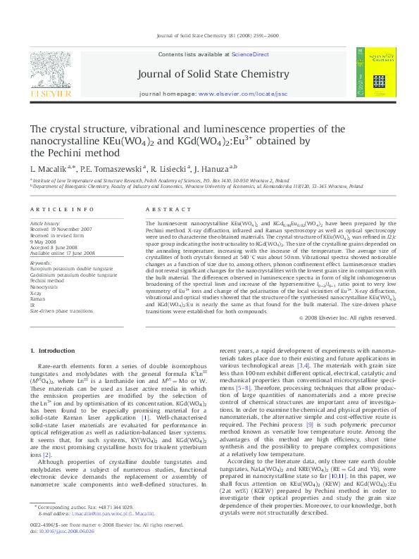 (PDF) The crystal structure, vibrational and luminescence properties of the nanocrystalline KEu ...