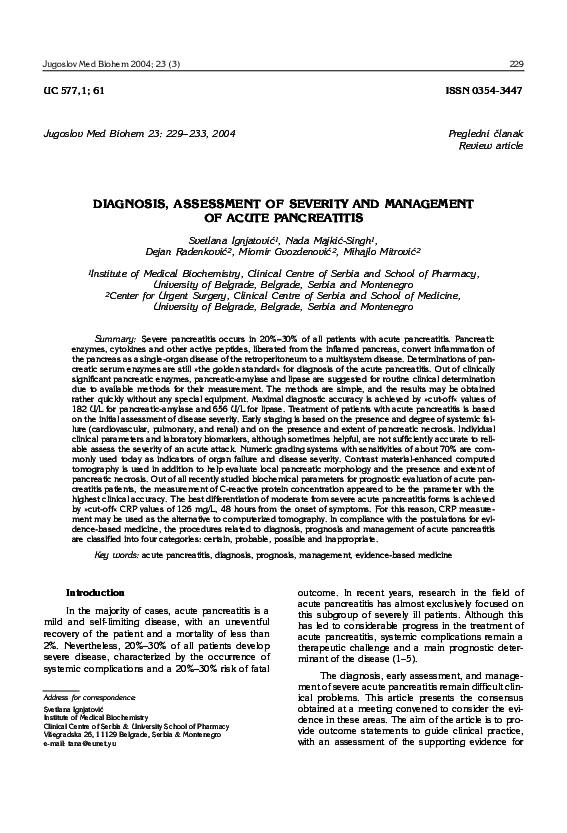 (PDF) Diagnosis, assessment of severity and management of acute ...