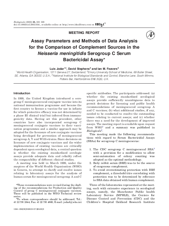 (PDF) Deficiency of the eighth component of complement associated with recurrent meningococcal ...