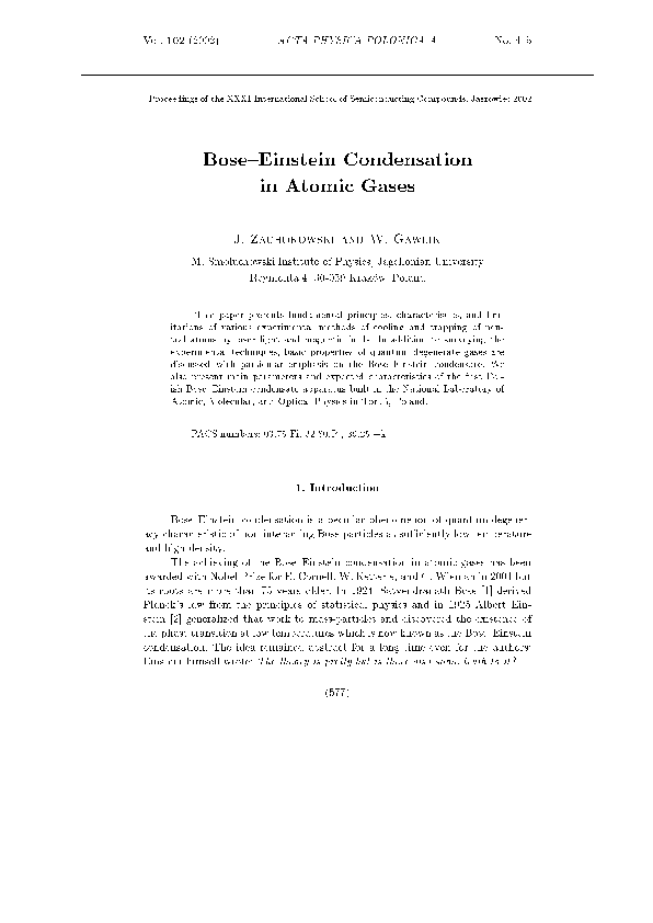(PDF) Bose-Einstein Condensation in Atomic Gases