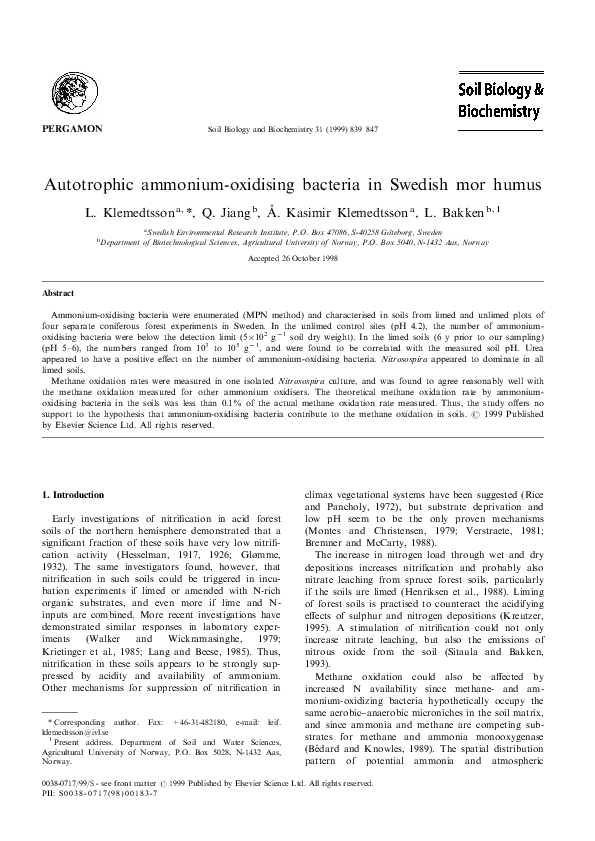 (PDF) Autotrophic ammonium-oxidising bacteria in Swedish mor humus