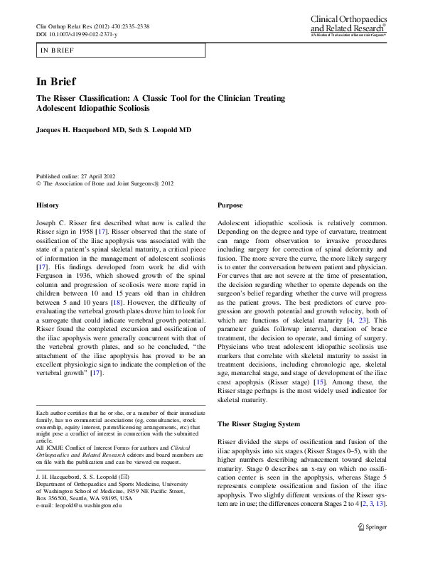 (PDF) In Brief: The Risser Classification: A Classic Tool for the ...