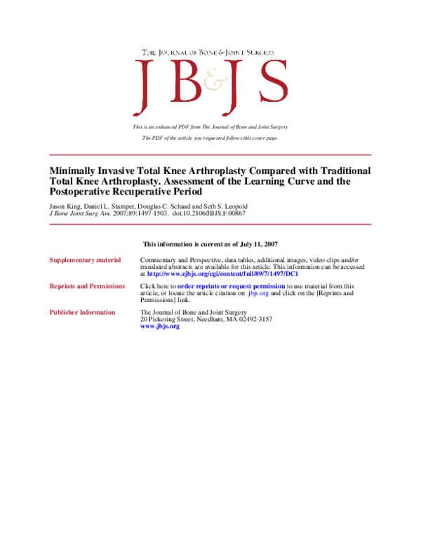 (PDF) Minimally Invasive Total Knee Arthroplasty Compared with ...