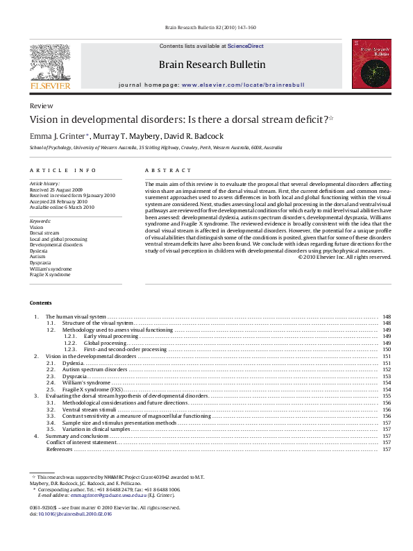 (PDF) Vision in developmental disorders: Is there a dorsal stream deficit?