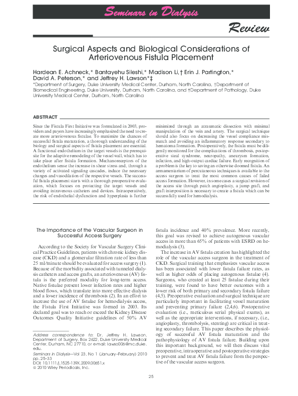 (PDF) Surgical aspects and biological considerations of arteriovenous ...