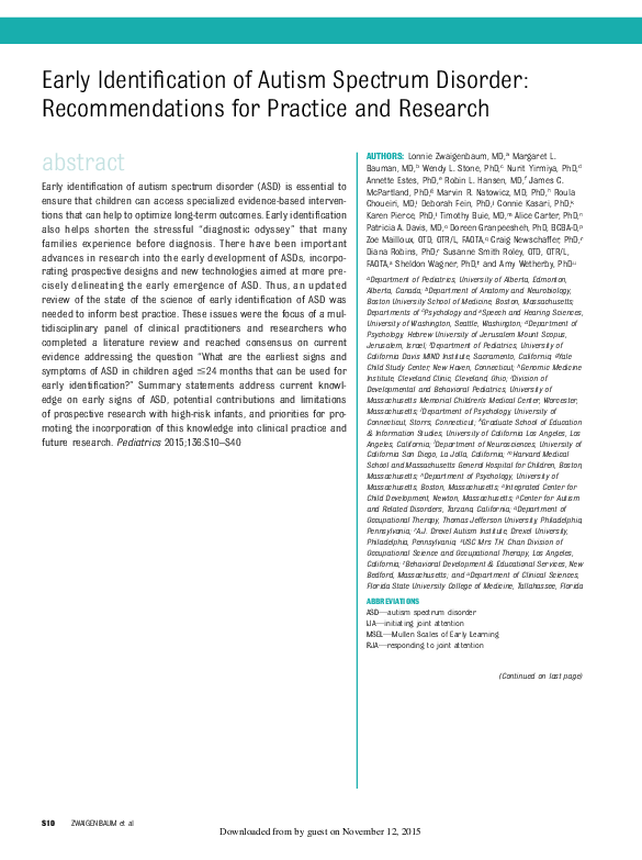 (PDF) Early identification of autism spectrum disorders