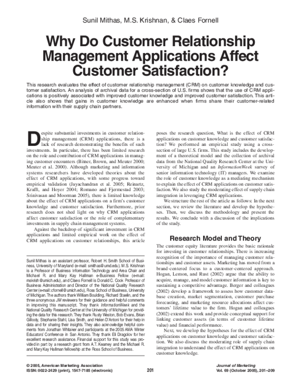 Pdf Why Do Customer Relationship Management Applications Affect