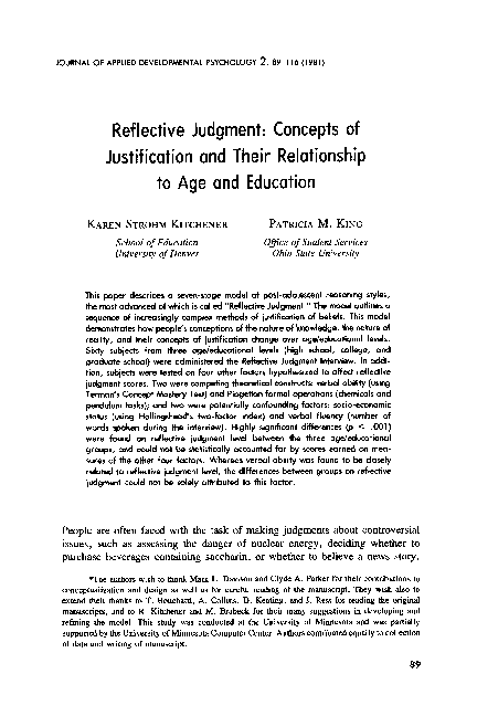 (PDF) Reflective judgment: Concepts of justification and their ...