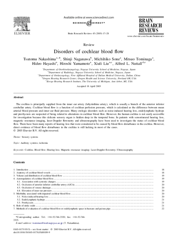 (PDF) Disorders of cochlear blood flow