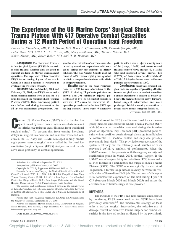 (PDF) The Experience of the US Marine Corps?? Surgical Shock Trauma ...