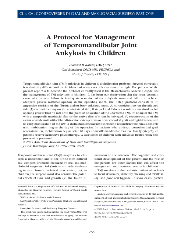 (PDF) A protocol for management of temporomandibular joint ankylosis in ...