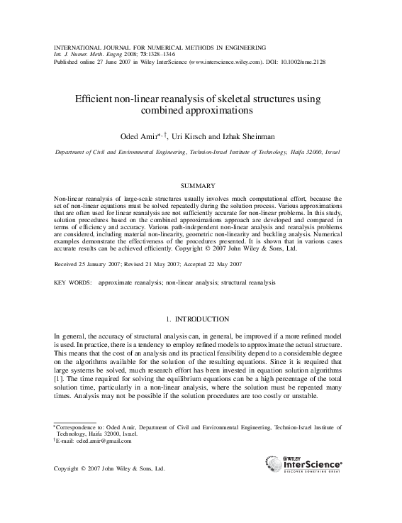 Pdf Efficient Non Linear Reanalysis Of Skeletal Structures Using Combined Approximations