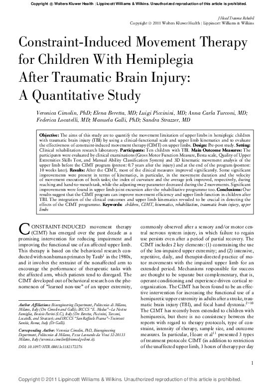 (PDF) Constraint-induced movement therapy for children with obstetric ...