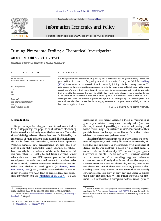(PDF) Turning Piracy into Profits: a Theoretical Investigation