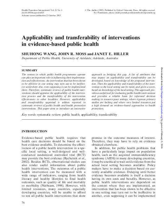 (PDF) Applicability and transferability of interventions in evidence ...