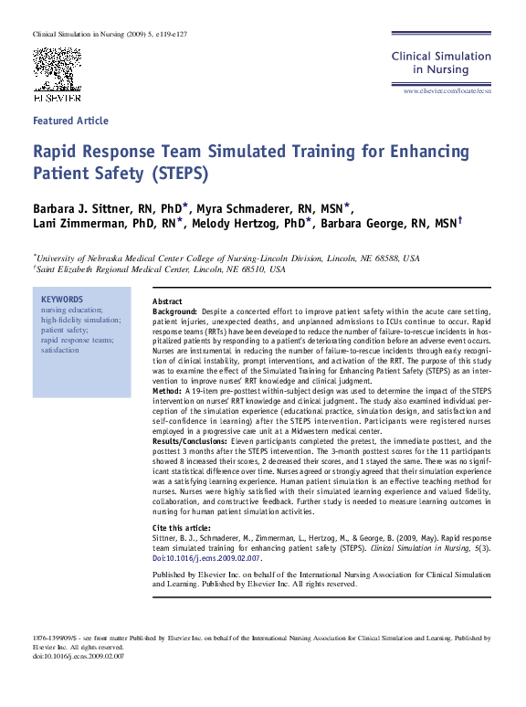 (PDF) Rapid Response Team Simulated Training for Enhancing Patient ...