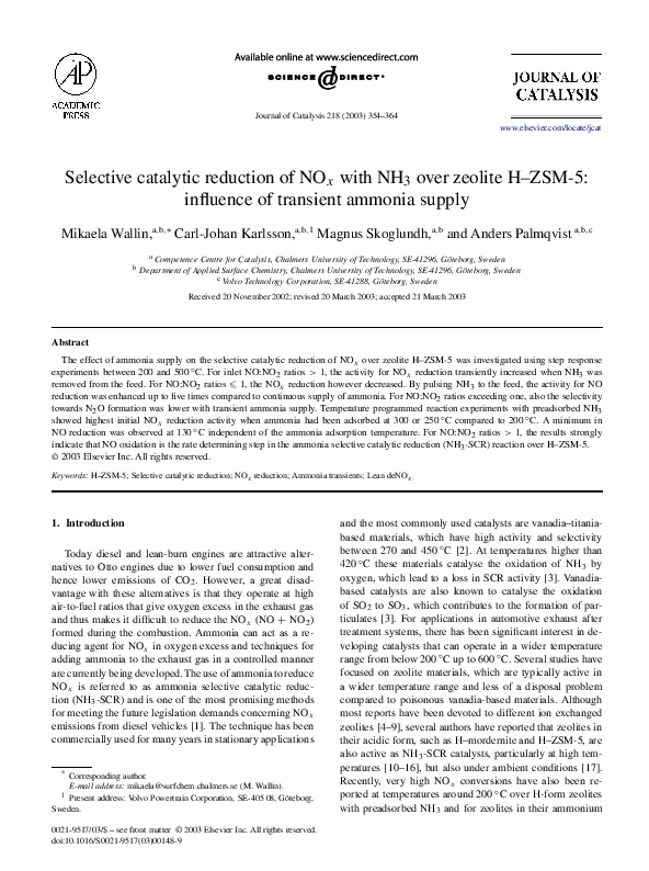 (PDF) Selective catalytic reduction of NOx with NH3 over zeolite H–ZSM ...