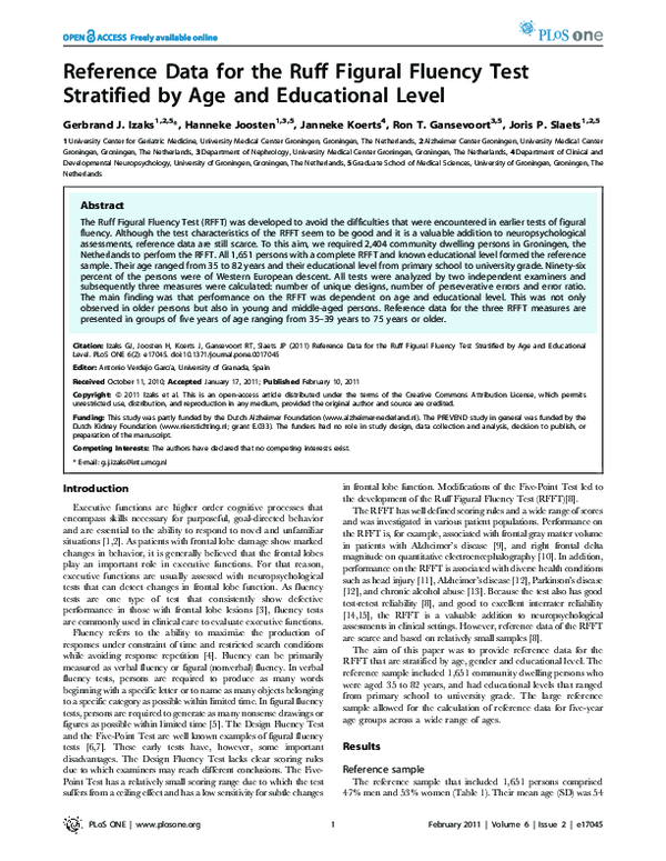 (PDF) Reference Data for the Ruff Figural Fluency Test Stratified by ...