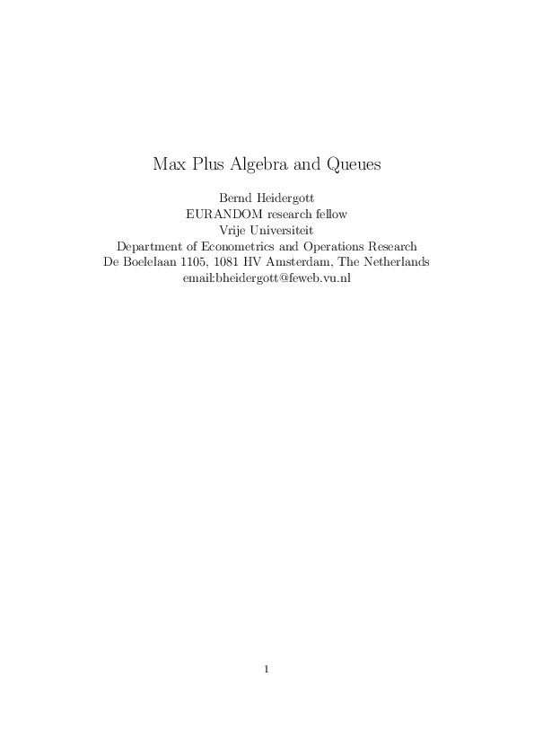 (PDF) Max Plus Algebra and Queues