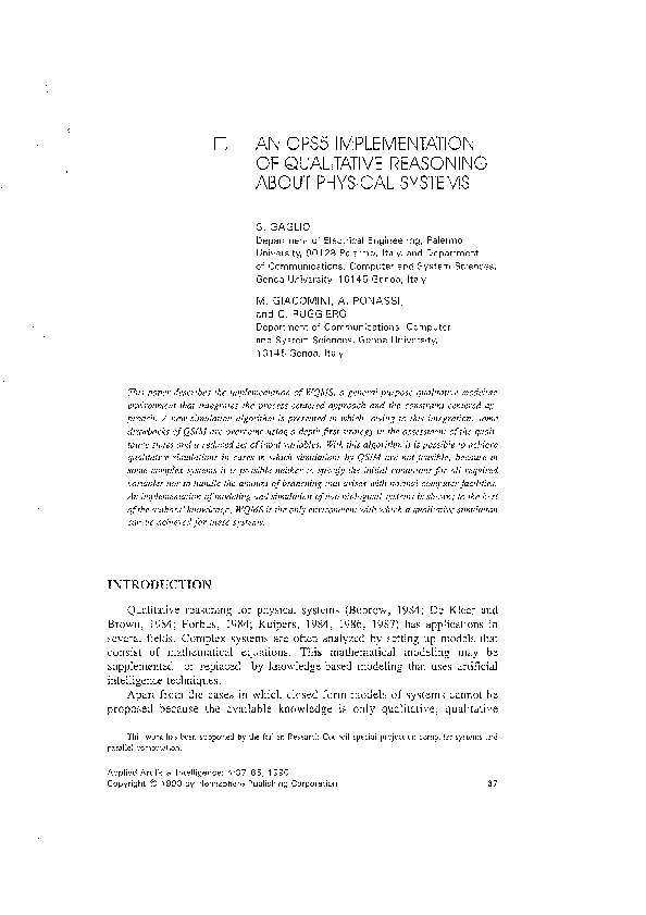 (PDF) AN OPS5 IMPLEMENTATION OF QUALITATIVE REASONING ABOUT PHYSICAL SYSTEMS