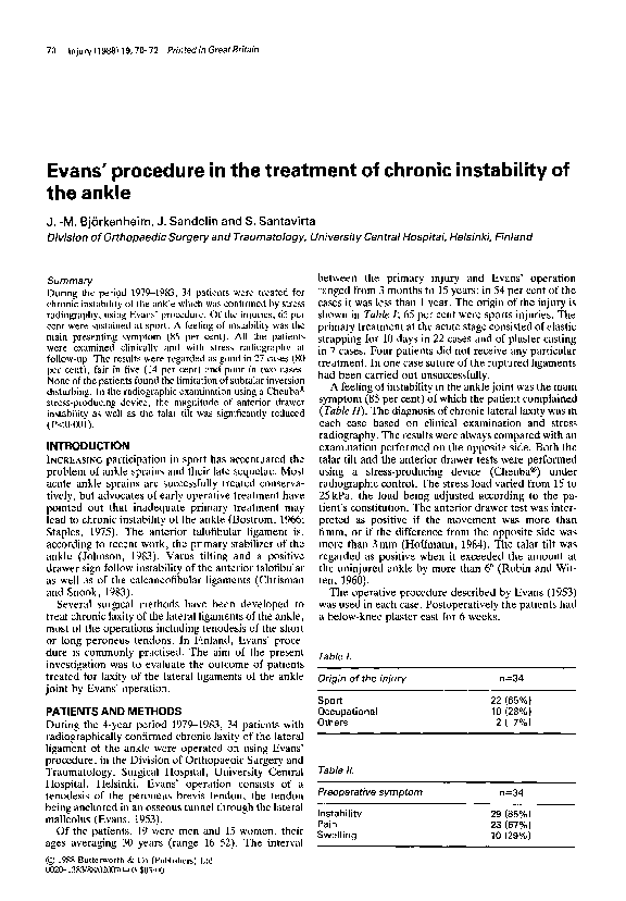(PDF) Evans' procedure in the treatment of chronic instability of the ankle