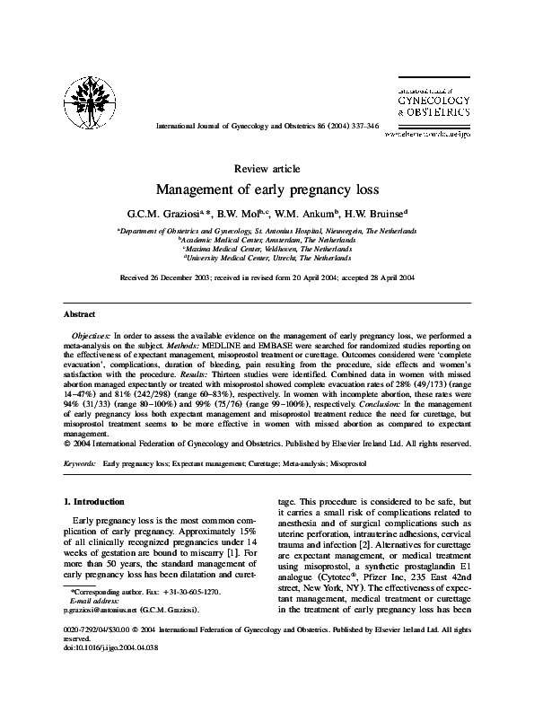 (PDF) Management of early pregnancy loss
