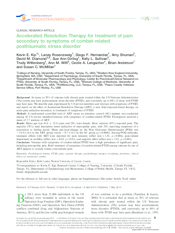 (PDF) Accelerated Resolution Therapy for treatment of pain secondary to ...