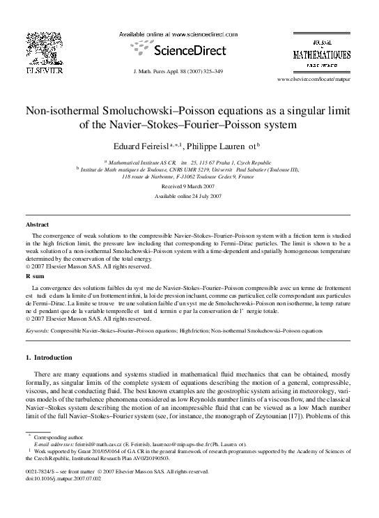 (PDF) Non-isothermal Smoluchowski–Poisson equations as a singular limit of the Navier–Stokes ...