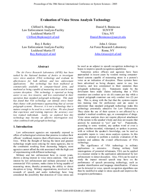 (PDF) Evaluation of Voice Stress Analysis Technology