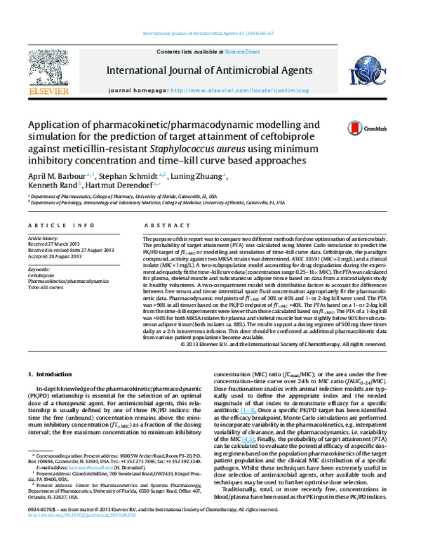 (PDF) Application of pharmacokinetic/pharmacodynamic modelling and simulation for the prediction ...