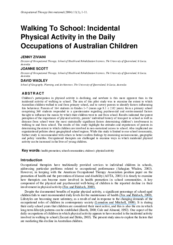 (PDF) Walking to school: incidental physical activity in the daily ...