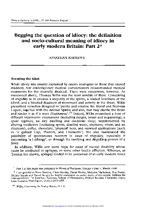 (PDF) Begging the question of idiocy: the definition and socio-cultural ...