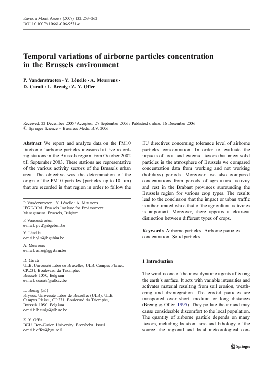 (PDF) Temporal variations of airborne particles concentration in the Brussels environment