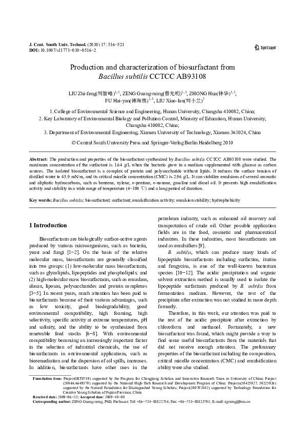 (PDF) Production and characterization of biosurfactant from marine ...