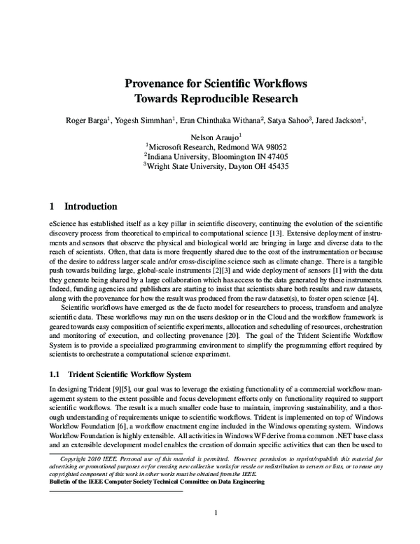 Pdf Provenance For Scientific Workflows Towards Reproducible Research