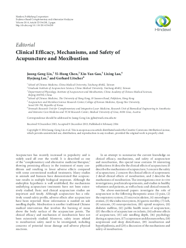 (PDF) Clinical Efficacy, Mechanisms, and Safety of Acupuncture and Moxibustion
