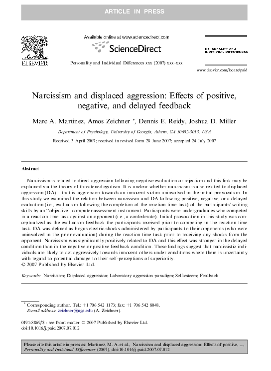 (PDF) Narcissism and displaced aggression: Effects of positive ...