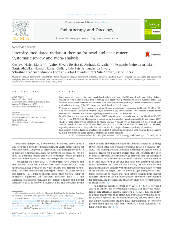 (PDF) Intensity-modulated radiation therapy for head and neck cancer