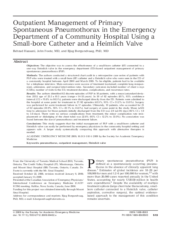 (PDF) Outpatient Management of Primary Spontaneous Pneumothorax in the ...