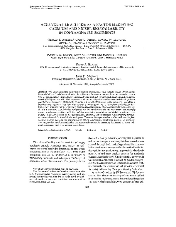 (PDF) Acid-volatile sulfide as a factor mediating cadmium and nickel ...