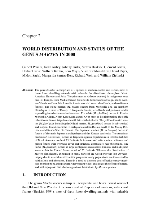 (PDF) World Distribution and Status of the Genus Martes in 2000