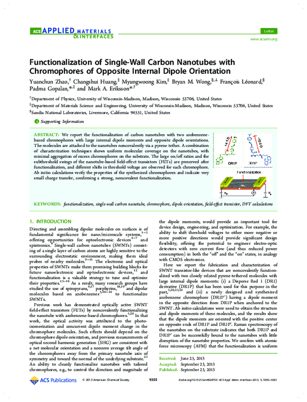 (PDF) Functionalization of Single-Wall Carbon Nanotubes with Chromophores of Opposite Internal ...
