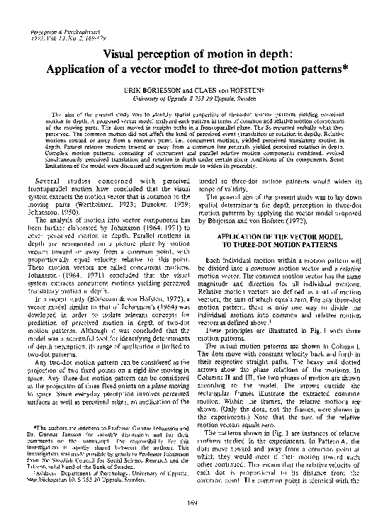 (PDF) Visual perception of motion in depth: Application of a vector ...