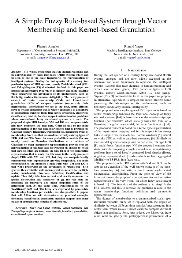 (PDF) A simple fuzzy rule-based system through vector membership and kernel-based granulation